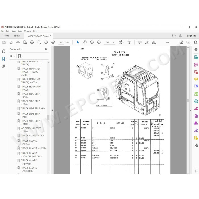 Hitachi Excavator Zaxis ZX450 ZX460 ZX480 parts manual