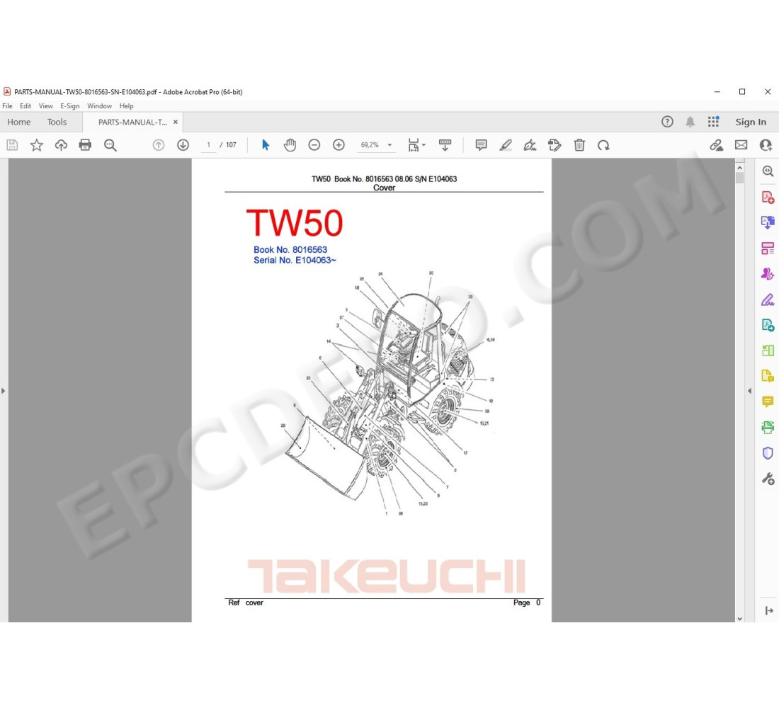 Takeuchi Wheel Loader TW50 TW60 TW65 TW80 parts manual