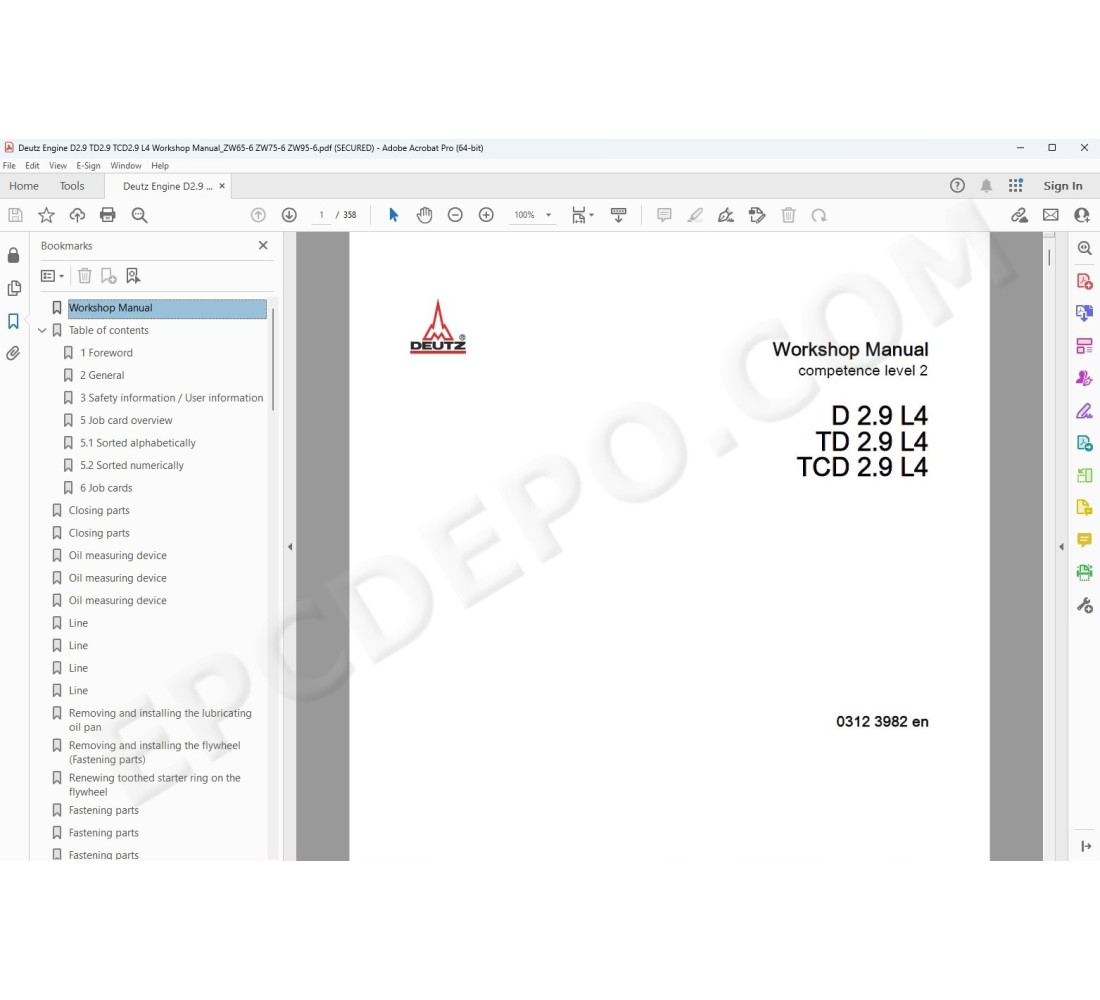 Deutz D TD TCD 2.9 L4 engine service manual