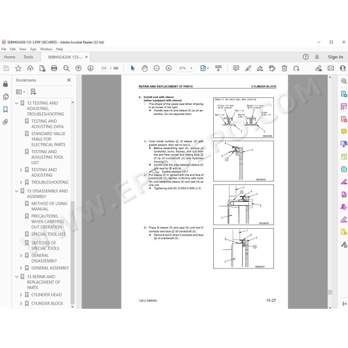 Komatsu Engine 125-3 series workshop service manual