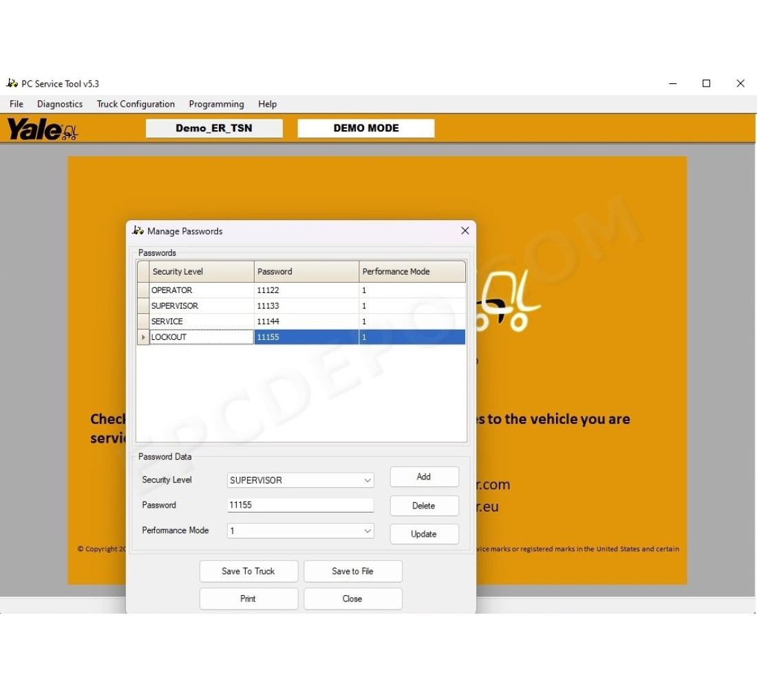 YALE PC SERVICE TOOL 2024 v5.3 DIAGNOSTIC