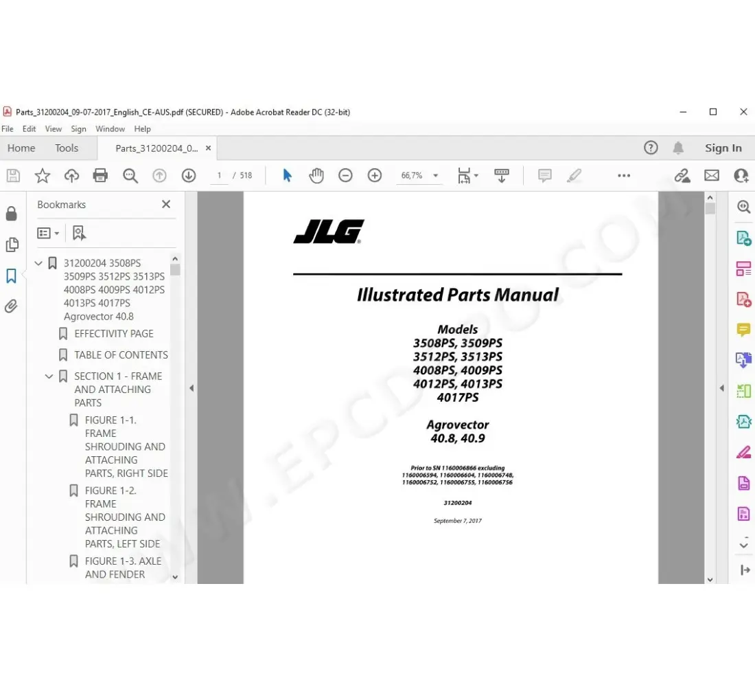 JLG Telehandler 3509 3509PS spare parts manual