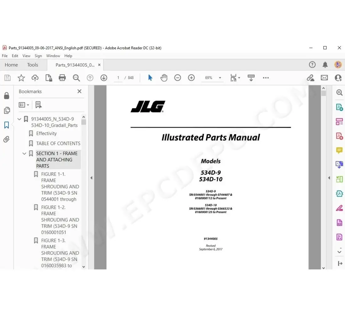 JLG Telehandler 534D-9 spare parts manual
