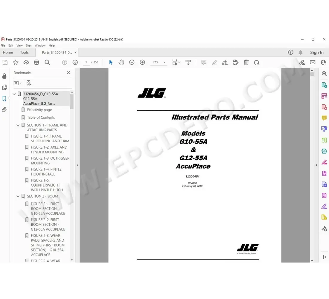 JLG Telehandler G10-55A G12-55A spare parts manual