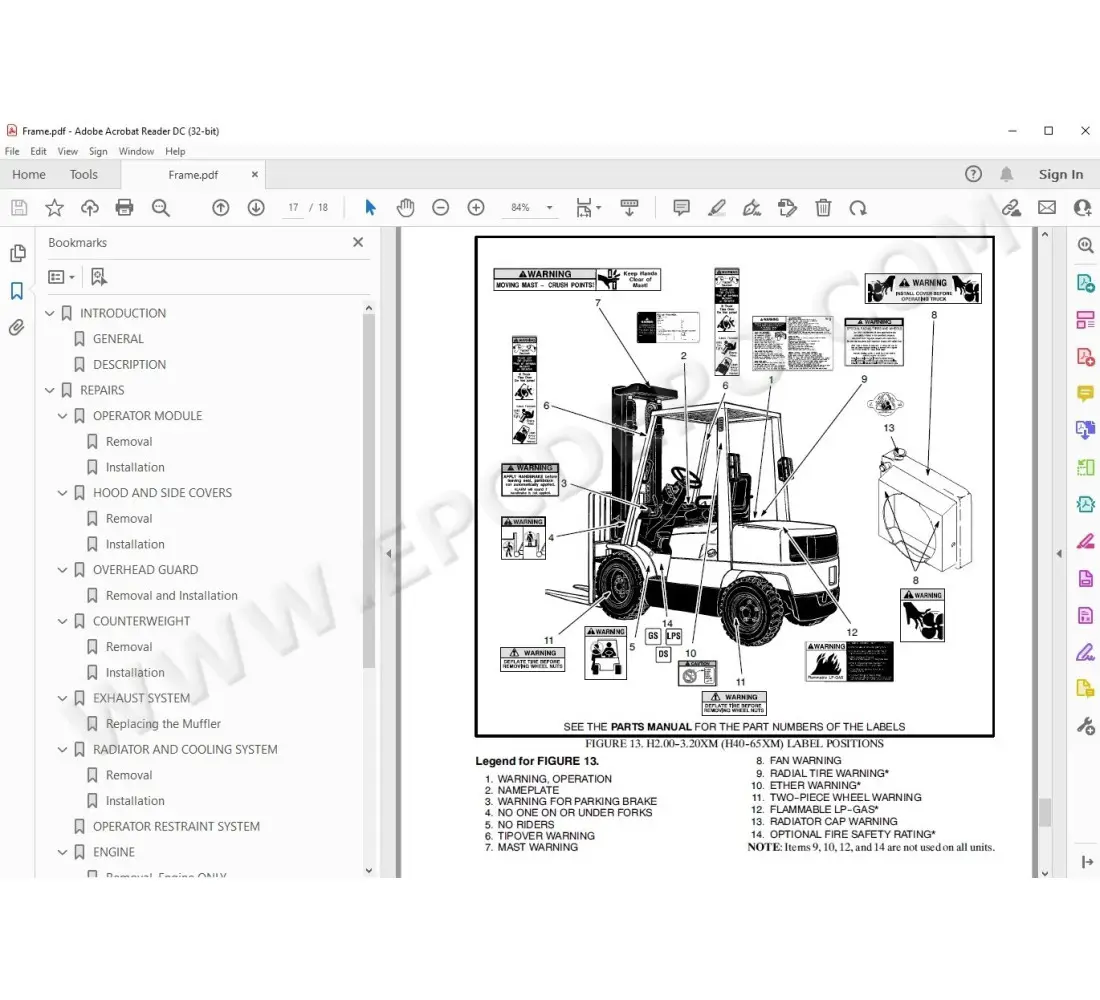 Hyster Forklift S40XM - S65XM service & repair manual