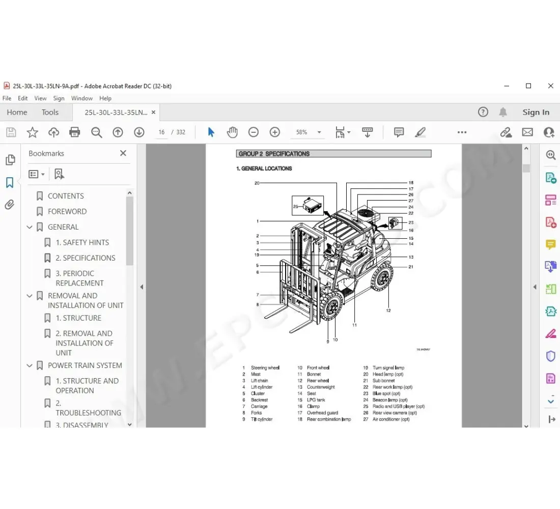 Hyundai forklift 25L-9A 30L-9A 33L-9A 35LN-9A service manual