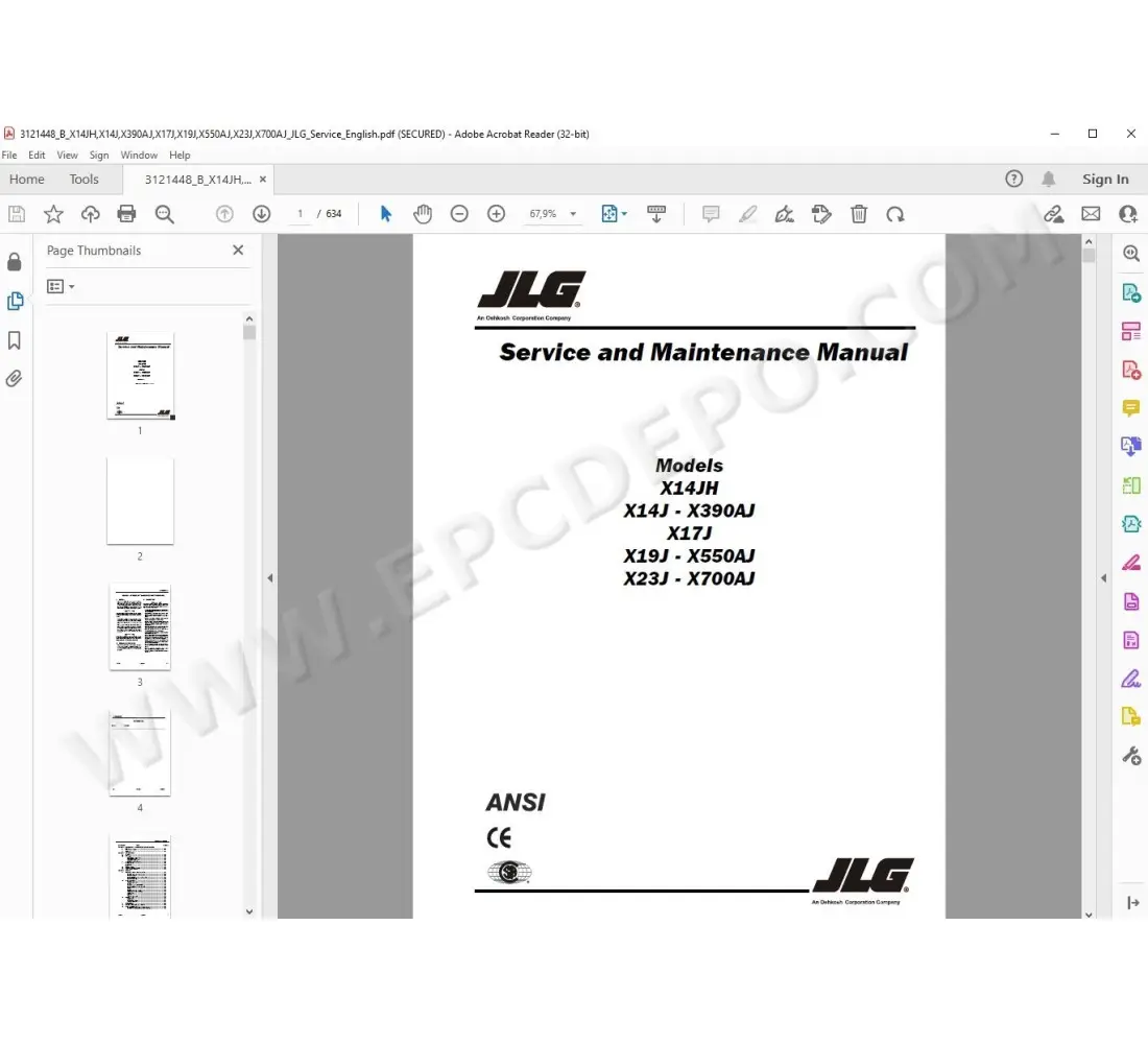 JLG Compact Crawler Boom X550AJ service & repair manual