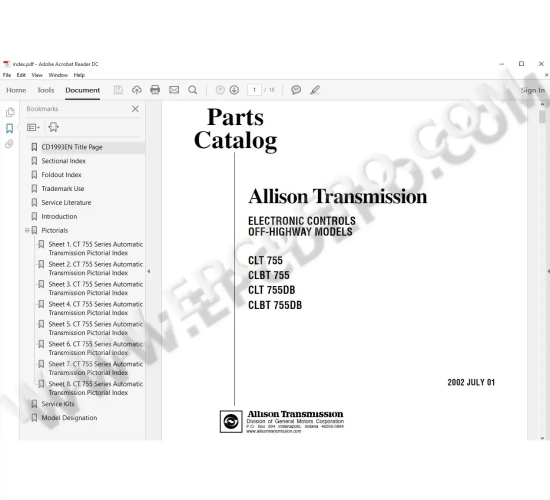 Allison Transmission CLT CLBT 755 755DB parts manual