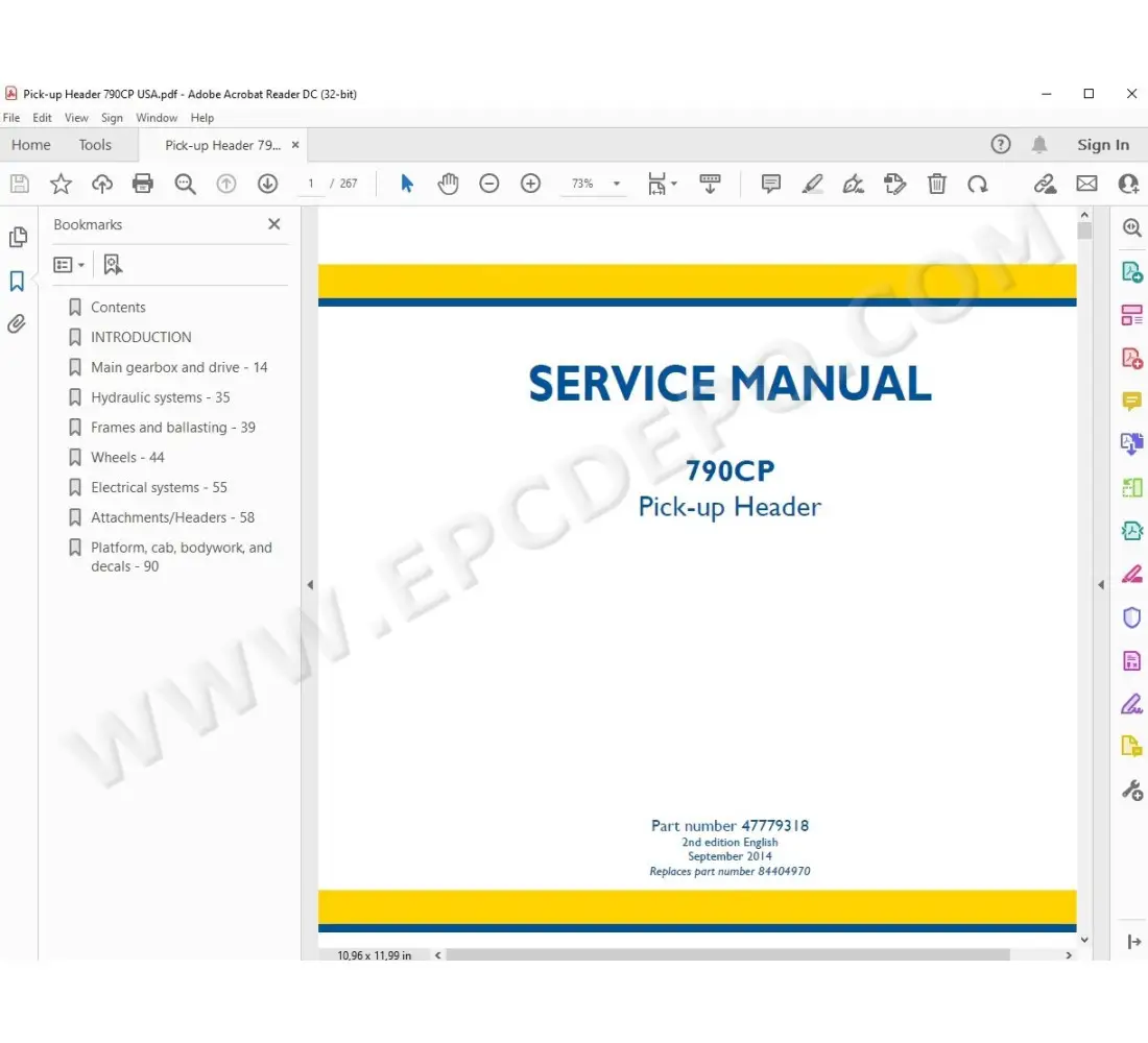 New Holland Pick-up Header 790CP service manual