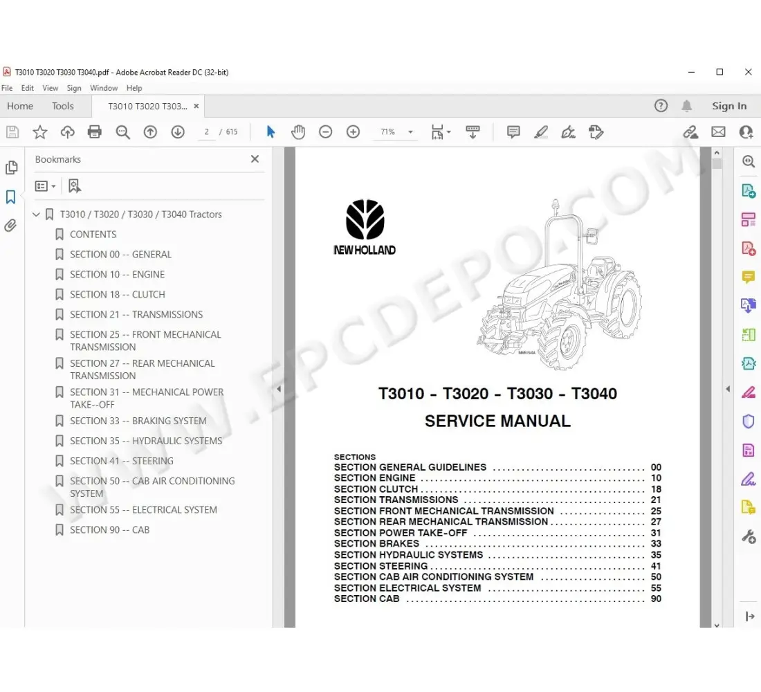 New Holland Tractor T3010 T3020 T3030 T3040 service manual