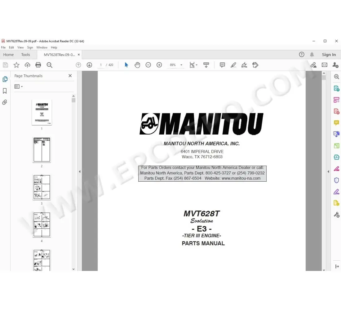 Manitou MVT 628 T Evolution E3 parts manual