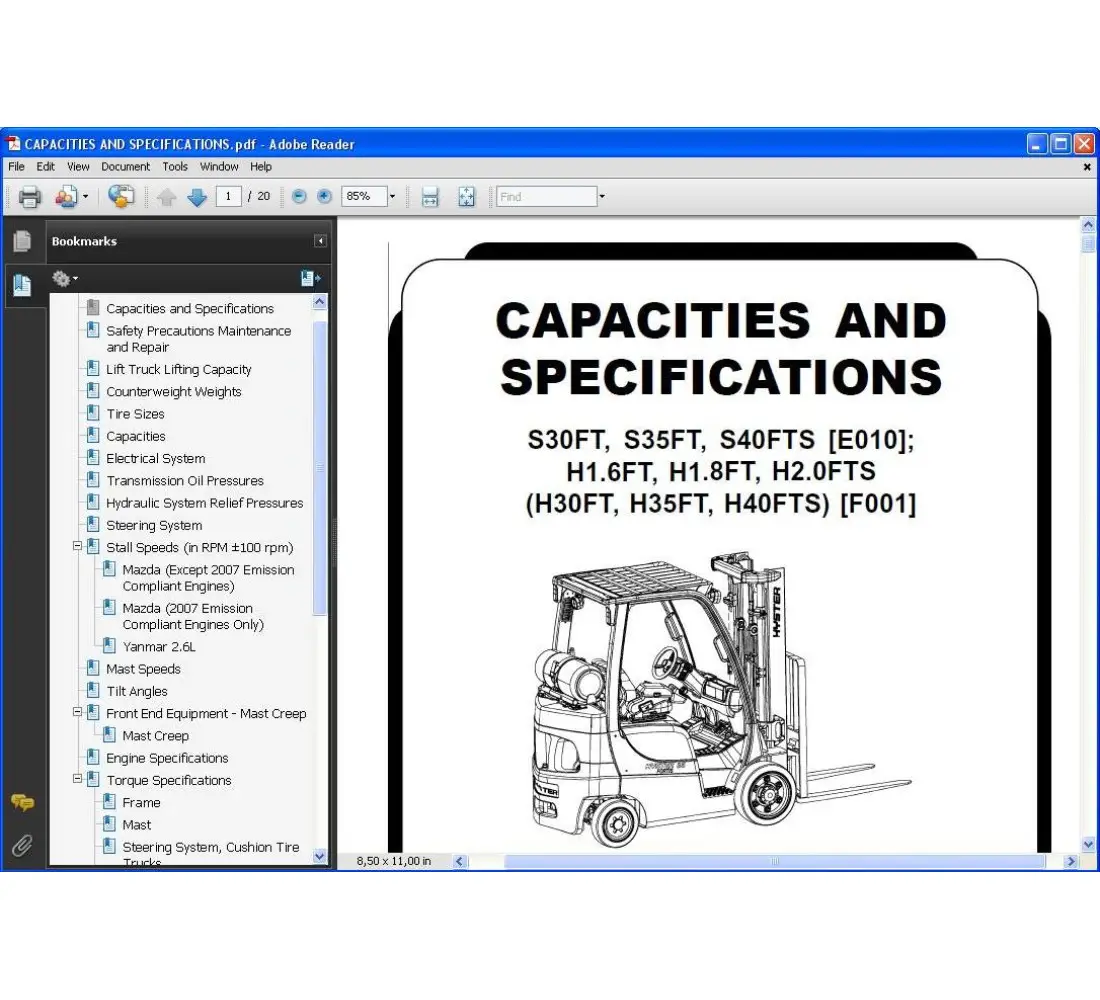 Hyster H1.6FT, H1.8FT, H2.0FTS US service manual