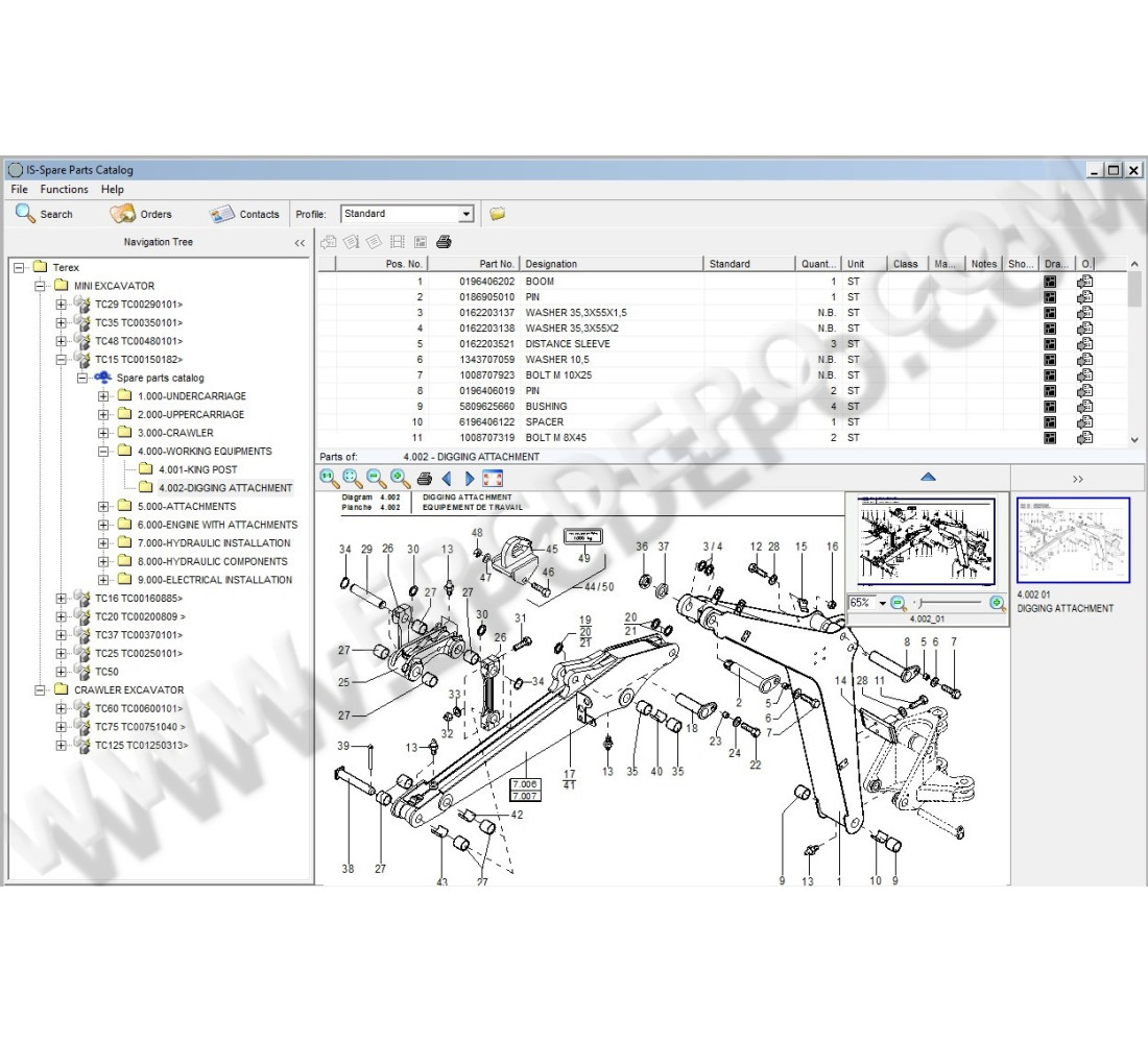 Terex Excavator TC15 - TC125 EPC spare parts catalog