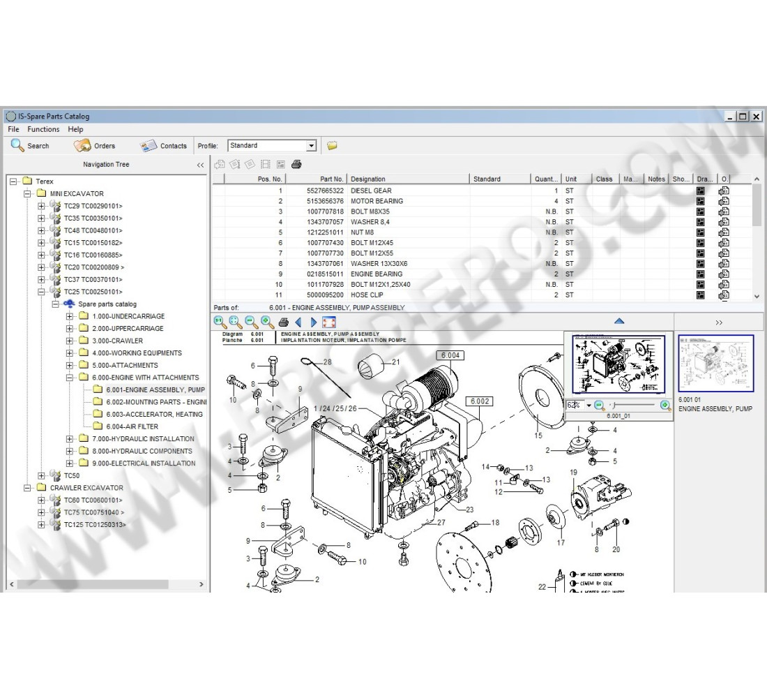 Terex Excavator TC15 - TC125 EPC spare parts catalog